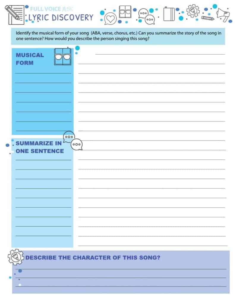 FVM | Lyric Discovery worksheets for students