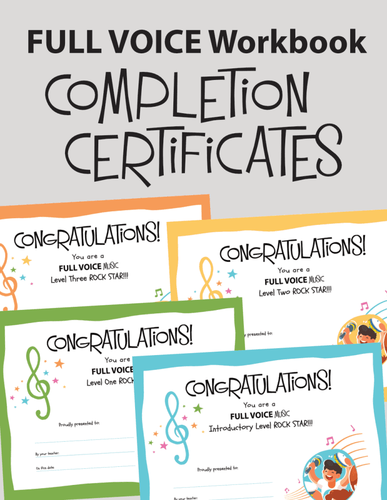 FVM | FULL VOICE Workbook Completion Certificates